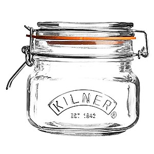 Kilner Square Clip Top Jar, Durable Glass Container with Airtight Seal for Home-canning, Preserving, and Storing, 17-Fluid Ounces