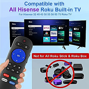 Pack of 2 Remote Compatible with Hisense Roku TV Remote with Netflix, Disney, Hulu, Amazon Buttons, Remote for 32 40 43 50 55 58 65 75 inch Hisense 4K UDH QLED LED HDR Smart Roku TV, No Setup Required