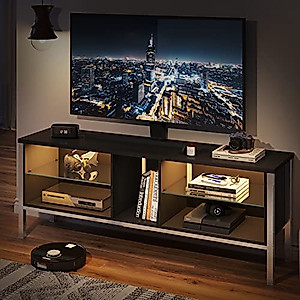 Bestier Entertainment Center, Gaming TV Stand for 70 TV inch, TV Media Console with Modern Glass Shelves, Grey