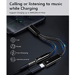 Pixel Galaxy Headphone Adapter, 2 in 1 USB C to 3.5mm Audio and Charging Adapter with PD 60W Fast Charge Compatible with Samsung S22 S21 S20 S20+ Ultra Note 10 20 Ultra, Google 7 6Pro 5 4 XL 3 XL 2XL