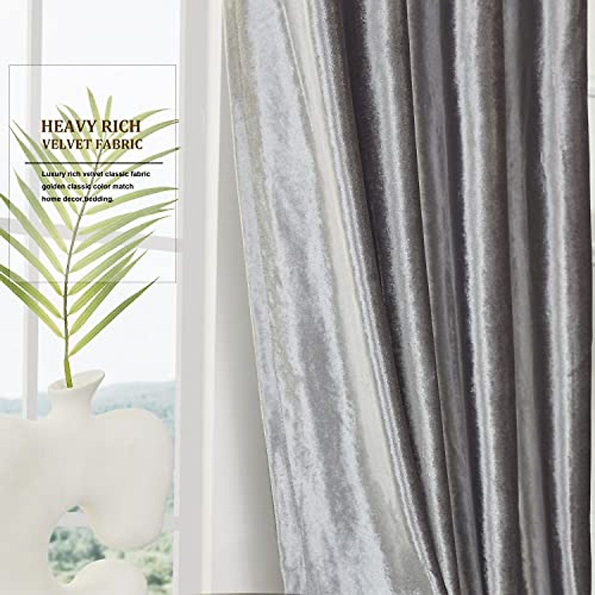 BULBUL Silver Grey Curtains 84 inch Length- Living Room Velvet Blackout Window Drapes Thermal Insulated Room Darkening Decor Grommet Curtains for Bedroom Set of 2 Panels
