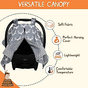 Dear Baby Gear - Baby Car Seat Canopy - Toddler Carrier Cover - Infant Car Seat Cover - Carseat Covers with Snap Opening - Carseat Canopies for Boys & Girls - 40x30 (Antlers on Gray, Gray Dot)