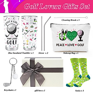 Keluna Golf Gifts for Women Golfers - 4Pcs Womens Golfing Accessories Gifts Set, 20oz Golf Tumbler Funny Golfer Socks Keychain Makeup Bag for Lady Girls Golfing Party Favors Birthday