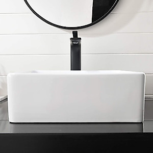 SOMRXO Bathroom Vessel Sink Square Vessel Sink For Bathroom 15"X15" Above Counter Bathroom Sink White Porcelain Ceramic Bathroom Vessel Sink Vanity Sink Art Basin