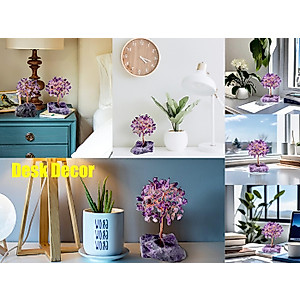 QINJIEJIE Amethyst Crystal Tree Crystals Healing Stones Reiki Natural Crystals Base Copper Wire Tree Life Spiritual Meditation Energy Room Office Desk Decor Purple Gifts for Women Men