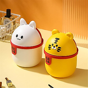 ESD Cute Mini Desktop Trash can Trash Can for Office Desktop Coffee Table Kitchen Small Garbage Can Cute Plastic Trash Can Shake Cover Bucket Small Paper Basket(Yellow)