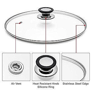 Glass Lid for Frying Pan, Fry Pan, Skillet, Pan Lid with Handle Coated in Silicone Ring,12"/30cm, Clear