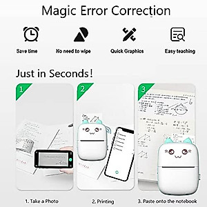 Mini Printer Portable,Wireless Bluetooth Thermal Printers,with 10 Rolls Printing Paper and 5 Colored pens for Inkless Printing Gift for Label Receipt Photo Notes Study Home Office, Blue