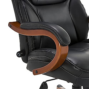 Serta Big and Tall Executive Office Chair with Wood Accents Adjustable High Back Ergonomic Lumbar Support, Bonded Leather, 30.5D x 27.25W x 47H in, Black