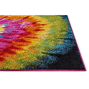 Tie Dye Retro Rainbow Trippy Multi Hippie Red Orange Yellow Green Modern Painting 3X5 (3'3" X 5') Area Rug Easy Clean Stain Fade Resistant Shed Contemporary Geometric Art Thick Soft Plush