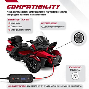 JMR Battery Charger for Can-am Spyder Maverick Defender Commander Ryker Outlander Renegade All Models Trickle Charger Conditioner Maintainer (No Lithium Mode)