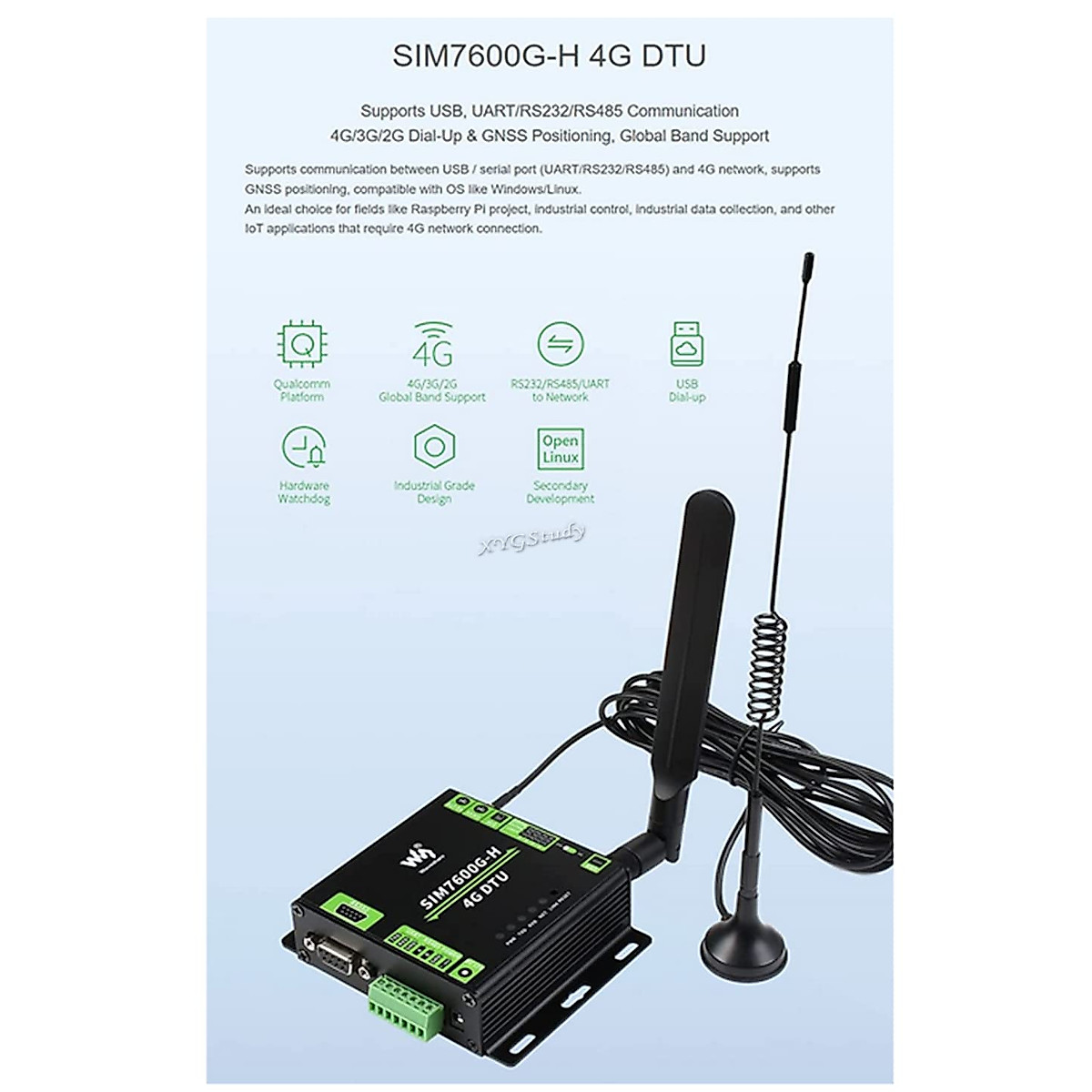 Industrial Grade SIM7600G-H 4G DTU USB UART/RS232/RS485 Multi Interfaces Communication, LTE Global Band Support @XYGStudy