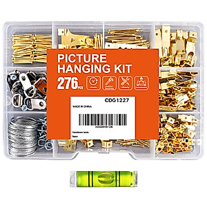 Hongway 276pcs Picture Hanging Kit, Picture Hanger Assortment, Heavy Duty Frame Hooks with Nails, Hanging Wire, Screw Eyes, D Ring and Sawtooth Hardware for Frames Mounting