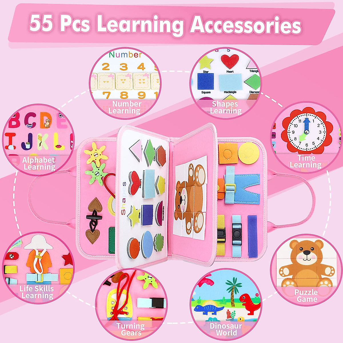 Busy Board for 1 Year Old Baby Busy Board for Toddlers 2-4 Montessori Toddler Busy Board Sensory Toys for Toddlers 1-3 Quiet Busy Book for Toddlers 1-3 Airplane Travel Montessori Toys for 2 Year Old