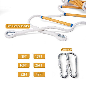 BRETANGME Fire Escape Ladder 2 Story 16FT Emergency Rope Ladders with Carabiners Reusable Fire Ladder Withstand Weight up to 2000 pounds