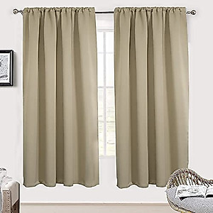 Merryfeel Blackout Window Curtains - Rod Pocket Room Darkening Light & Noise Reducing Thermal Insulated Window Draperies for Bedroom/Living Room (Wheat, 2 Panels, 37 inches Wide x 63 inches Long)