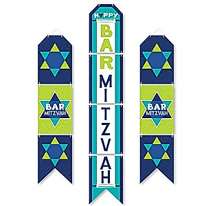 Big Dot of Happiness Blue Bar Mitzvah - Hanging Vertical Paper Door Banners - Boy Party Wall Decoration Kit - Indoor Door Decor