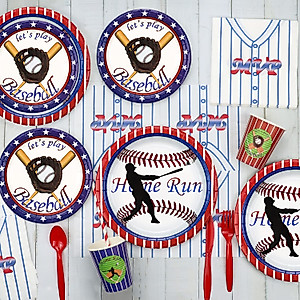 Baseball Party Supplies Sports Tableware Party Pack for Baseball Themed Birthday Party Including Plates, Cups, Napkins, Spoons, Knives, Forks, Tablecloth, Banner, Balloons Serves 20