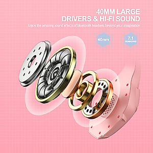 PHOINIKAS PS5 Gaming Headset for PS4, PC, Switch, Q10 Xbox One Headset with Stereo Sound, Detachable Mic, Wireless Bluetooth 5.3 Headphone only for Laptop/Phone/Tablet, 40H Plyatime (Pink)