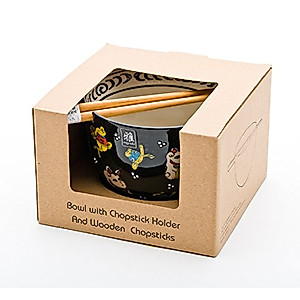 Quality Japanese Ramen Udon Noodle Bowl with Chopsticks Gift Set 5 Inch Diameter (Lucky Cat)