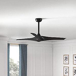 WINGBO 52" DC Ceiling Fan without Lights, Matte Black Ceiling Fan with Remote, 3 Curved ABS Blades, Noiseless Reversible DC Motor, Modern Ceiling Fan for Kitchen Bedroom Living Room, ETL Listed