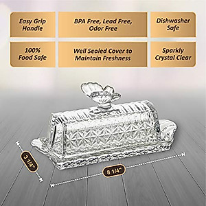 Bezrat Glass Butter Dish | Premium Butter Dish with Lid and Easy Grip Handle | Easy to Use and 100% Food Safe - Dishwasher Safe | Butterfly Addition