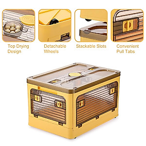 Aimondow 2 Pack Plastic 4 Doors Collapsible Storage Bins with Lid & Wheels, 28 Liters Folding Storage Bins, Stackable Multifunctional Box for Camping Clothes Snack Storage