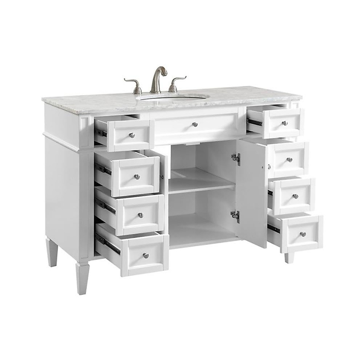 Elegant Kitchen and Bath 48 inch Single Bathroom Vanity Cabinet Set with White Marble Countertop - White