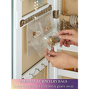 LUXFURNI Mirror with Storage, Jewelry Cabinet Armoire, Door/Wall Mounted LED Jewelry Organizer, Interior Mirror, Lockable, White