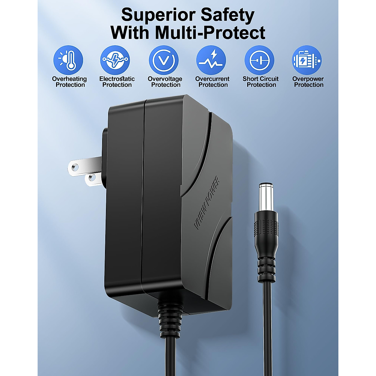 WUKUR Charger, 14V AC Adapter Compatible with Halo Bolt 57720/58830, Power Cord for Car Jump Starter, 6.5ft, 0.85A, Black