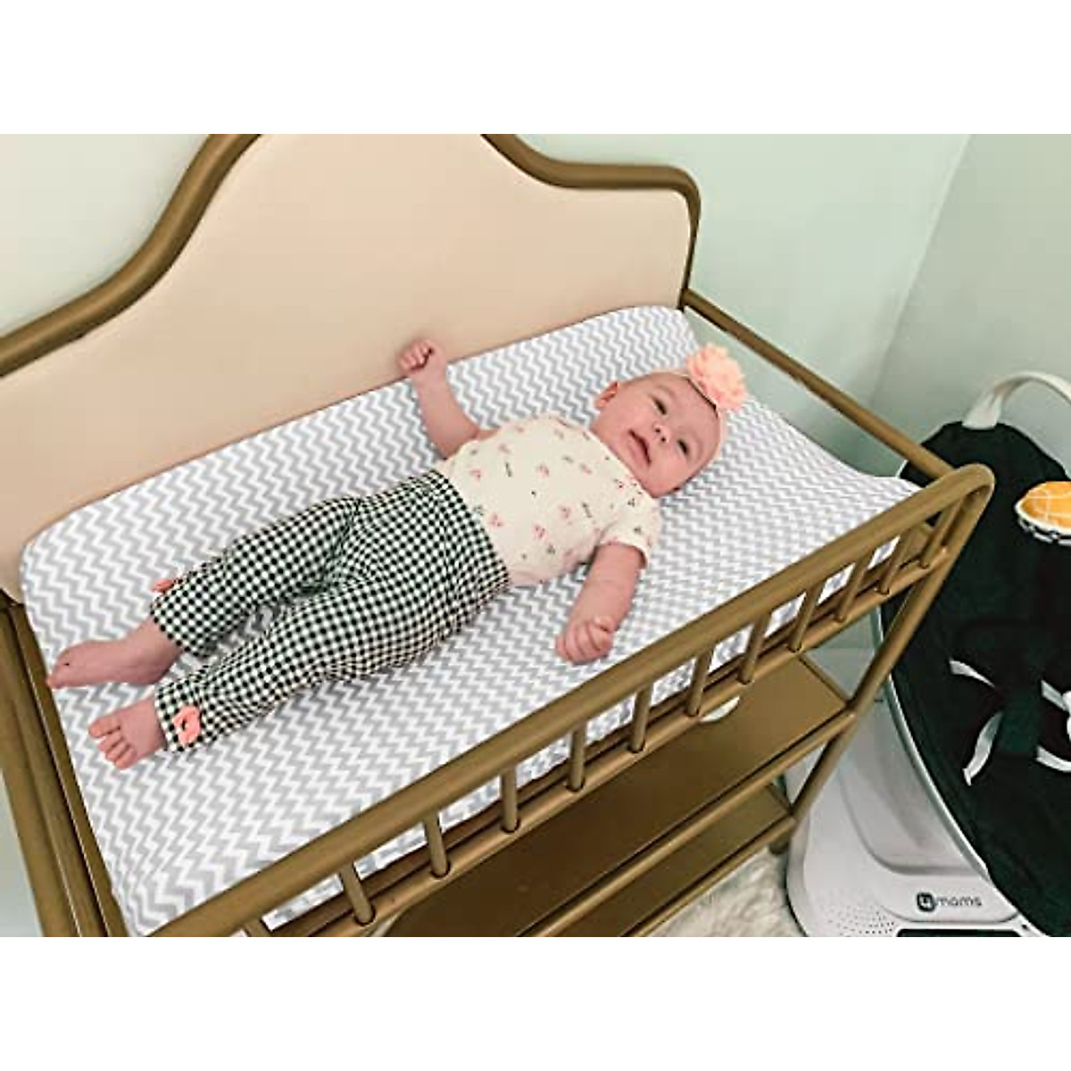 Changing Pad Cover – Premium Baby Changing Pad Covers 4 Pack – Boy or Girl Changing Pad Cover – Pure Cotton Machine Washable Grey and White Changing Table Cover – Diaper Changing Pad Cover Sheets