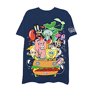 Mens Spongebob Squarepants Classic Shirt - Spongebob, Patrick & Krusty Krab, Plankton and Squidward T-Shirt (Navy, Small)