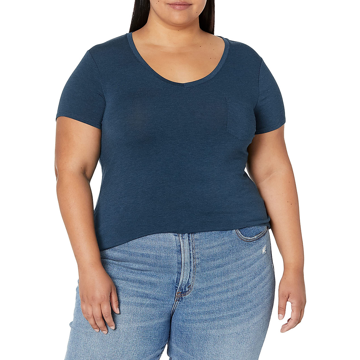 prAna Women's Foundation Short Sleeve V-Neck, Atlantic Heather, Medium