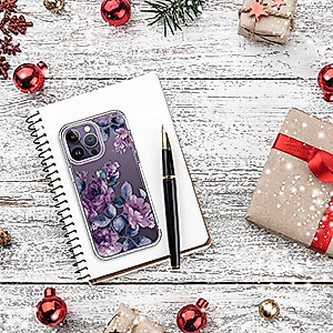 Bicol Hybrid iPhone 14 Pro Max Case Clear Fashion Designs Phone Cover for Women Girls, Stylish Slim Shockproof Hard PC+TPU Bumper Flower Protective Phone Case for iPhone 14 Pro Max 6.7" Purple Flowers