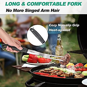 HAUSHOF Large Grill Accessories Heavy Duty BBQ Set Gifts for Men - Premium Stainless Steel Spatula, Fork & Tongs (16.5/16/16.5 in.), Barbecue Utensils Tool Kit Gift for Grilling Lover Outdoor