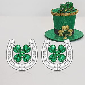 Horseshoe Shamrock Earrings for Women St Patrick's Day Earrings Shamrock Studs Irish Sterling Silver Lucky 4 Leaf Clover Celtic Green Jewelry Valentine Gifts