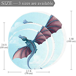 Rug Flying Dragon Blue Sky Round Play Mat Crawling Mat Floor Playmats Washable Game Blanket Tummy Time Play Mat 39.4x39.4 inches