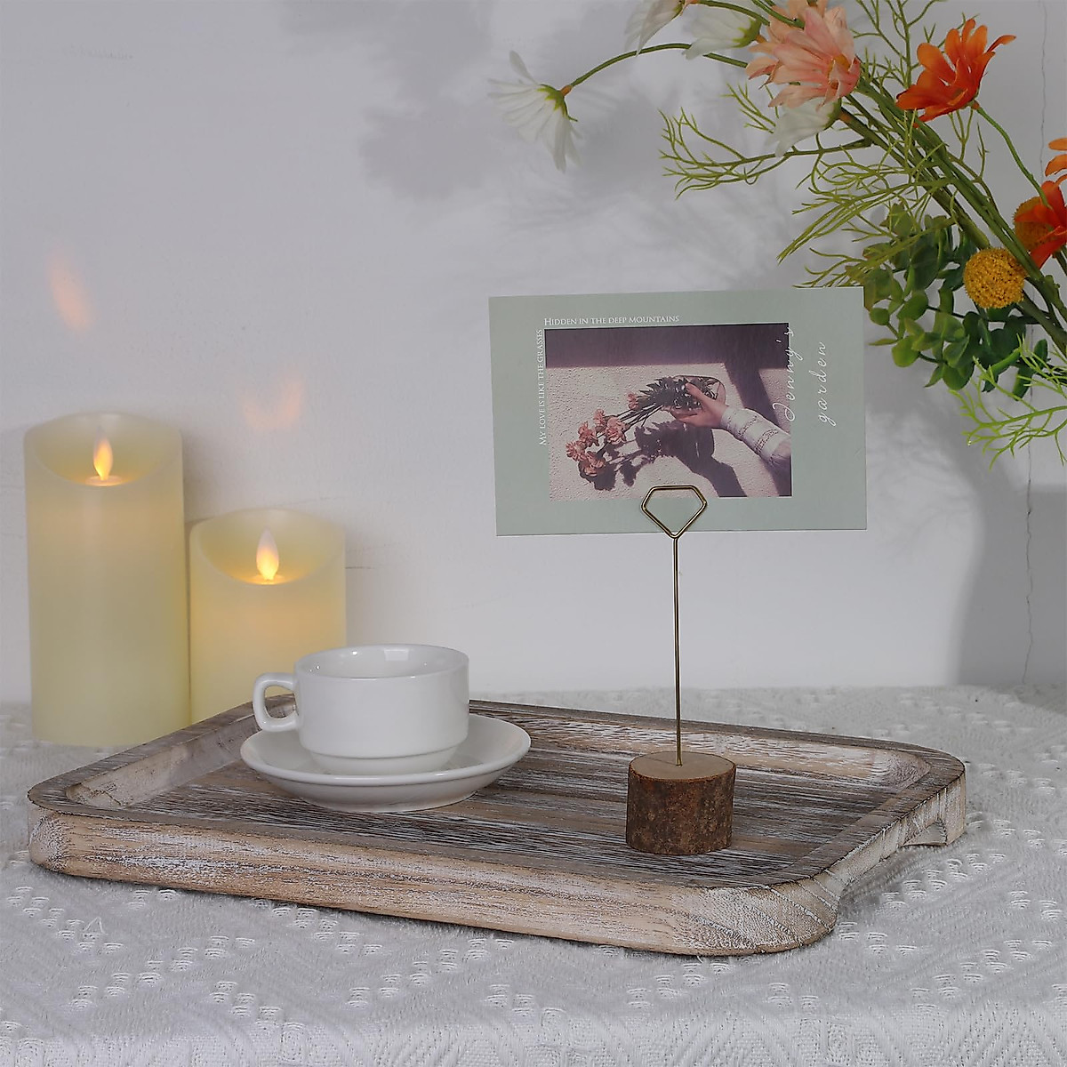 10 PCS Rustic Wood Place Card Holders with Kraft Place Cards Unique Diamond Shaped Table Number Holder Picture Clips Name Card Photo Holder for Wedding Birthday Party Baby Shower