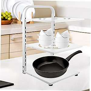 Zerodeko Pots and Pans Organizer Dish Drying Rack Multi-layer Pot Rack Kitchen Pan Organizer White Adjustable Multifunctional Pot Carbon Steel Desktop Stand Pan Organizer Rack