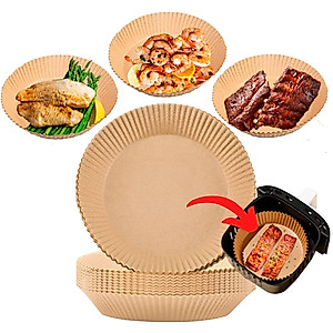 DANIYA'S Air Fryer Disposable Paper Liner Round Unbleached Parchment Paper Sheets 100 PCS 8" Nonstick Oven Liner, Compatible with 5-8 QT Large Air Fryer, Microwave, Oven and Steamer (100PCS ROUND)