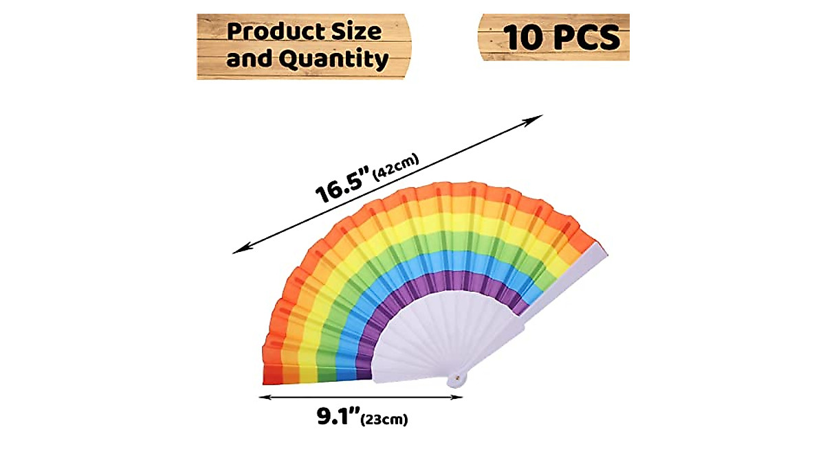 Vibrant Rainbow Folding Fans - 10 Pcs for LGBT Pride