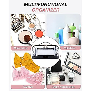 BAGSMART Makeup Bag Cosmetic Bag, Clear Travel Makeup Bag,Water-resistent Makeup Bags for Women Doram Room Essentials Portable Pouch Open Flat Make Up Organizer Bag for Toiletries, Brushes Black