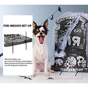 Halloween Tombstone Stakes 6.50 x 3.1 inches Foam Graveyard Stakes 1/6 Inch Diameter Bold T Shape Metal Stakes for Halloween Tombstone Indoor and Yard Outdoor Decorations (12)