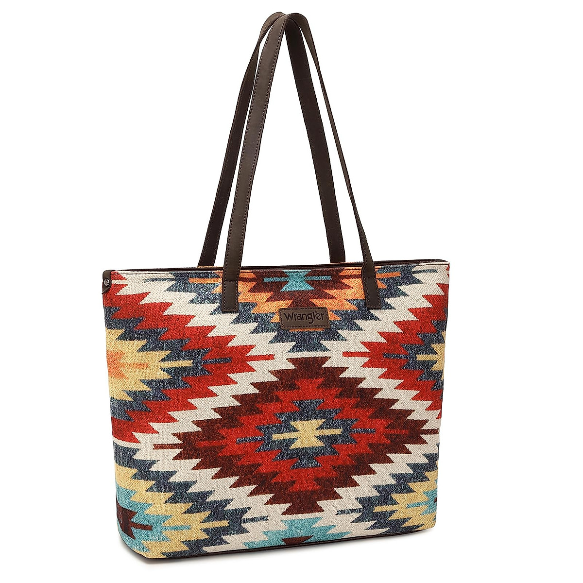 Wrangler Tote Purse Bag Aztec Canvas Shoulder Bags Native American Western Handbags for Women Genuine Leather Strap Hobo Bag WG53-8112MUTI