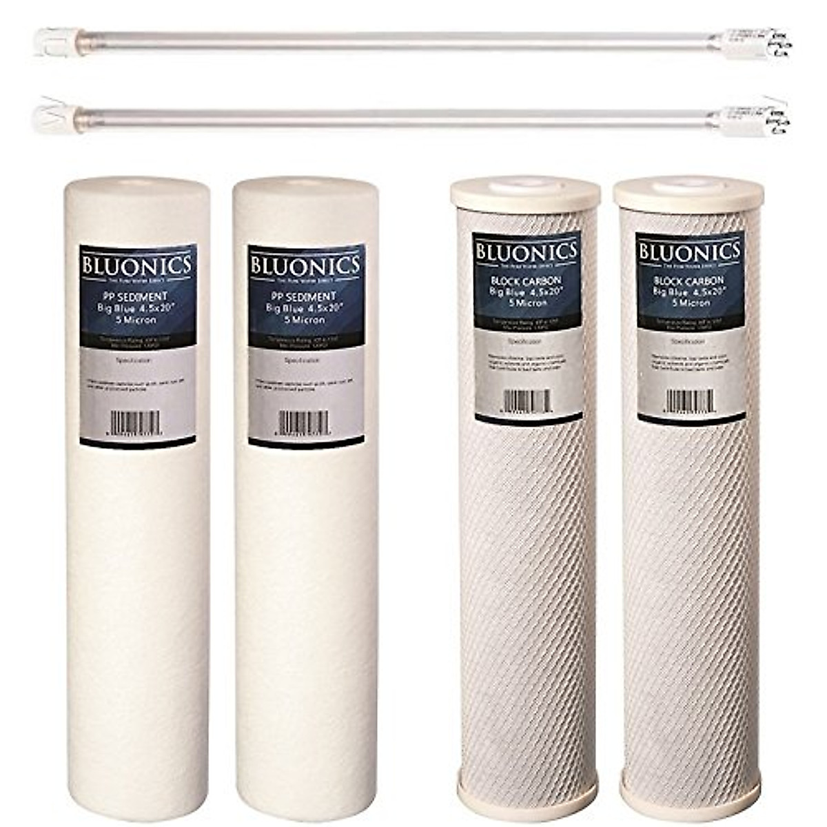 Bluonics UV Ultraviolet Light + Sediment & CTO Carbon Filter Set for our Well Water System > 4pcs 4.5" x 20" Whole House Cartridges