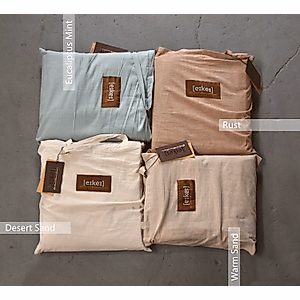 Eikei Washed Cotton Chambray Duvet Cover Solid Color Casual Modern Style Bedding Set Relaxed Soft Feel Natural Wrinkled Look (King, Eucalyptus Mint)