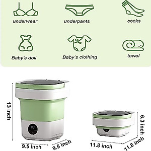 Portable Washing Machine,Foldable Touch Screen Mini Washing Machine,Small Washing Machine for Underwear,Baby Clothes or Small Items,Suitable for Apartments,Dormitories,Camping,(7.5 Liters),Green