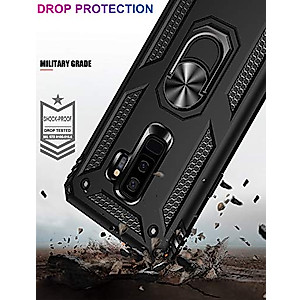 Galaxy S9 Plus Military Grade Case, 16ft Drop Tested, Magnetic Ring Kickstand, Car Mount Compatible, Slim Fit Protective Cover - Black