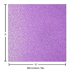 PA Paper Accents Glitter Cardstock 12" x 12" Lavender, 85lb colored cardstock paper for card making, scrapbooking, printing, quilling and crafts, 15 piece pack