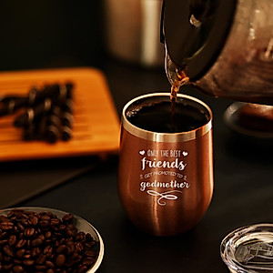 Godmother Wine Tumbler Only the Best Friends Get Promoted to Godmother Tumbler Godmother Gifts Mothers Day Birthday Christmas Gifts for Godmother 12 Ounce with Lid Straw and Gift Box Rose Gold